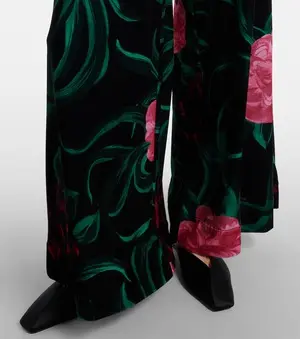 La DoubleJ Floral Velvet Palazzo Pants - Black