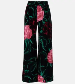 La DoubleJ Floral Velvet Palazzo Pants - Black