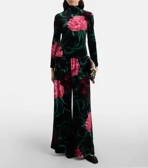 La DoubleJ Floral Velvet Palazzo Pants - Black