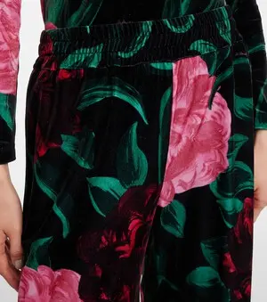 La DoubleJ Floral Velvet Palazzo Pants - Black