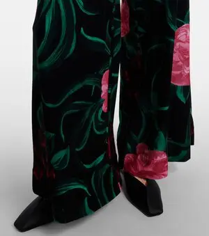 La DoubleJ Floral Velvet Palazzo Pants - Black