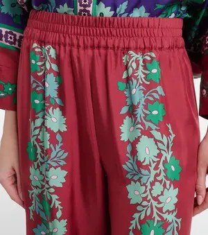 La DoubleJ Floral Silk Twill Palazzo Pants - Red