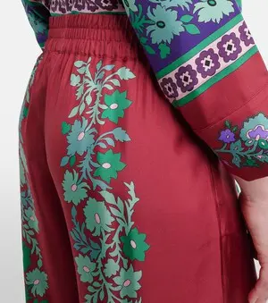 La DoubleJ Floral Silk Twill Palazzo Pants - Red