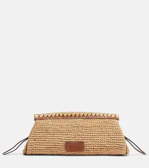 Staud Leather-trimmed Raffia Clutch