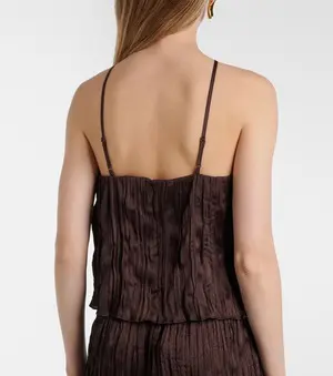 Staud Akari Plissé Halterneck Top - Brown