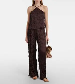 Staud Nami Plissé Wide-leg Pants - Brown