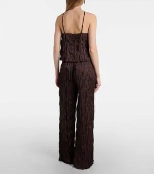Staud Nami Plissé Wide-leg Pants - Brown