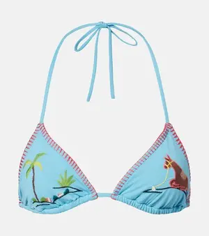 Staud Lido Embroidered Bikini Top - Blue