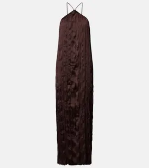 Staud Akari Plissé Halterneck Maxi Dress