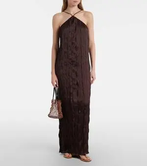 Staud Akari Plissé Halterneck Maxi Dress