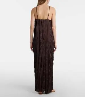 Staud Akari Plissé Halterneck Maxi Dress