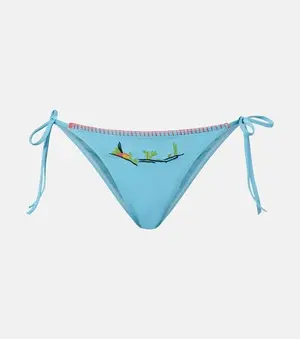 Staud Sisley Embroidered Bikini Bottom - Blue