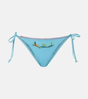 Staud Sisley Embroidered Bikini Bottom - Blue