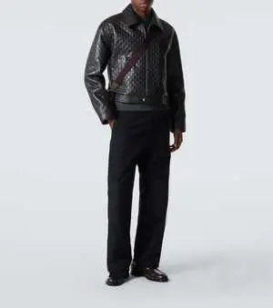 Gucci Gg Debossed Leather Blouson Jacket