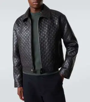 Gucci Gg Debossed Leather Blouson Jacket