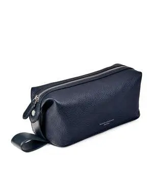 ASPINAL OF LONDON Leather Reporter Wash Bag - Navy