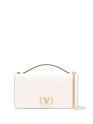 Valentino Garavani Vlogo Signature Leather Wallet On Chain - White