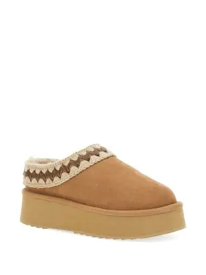 Mou Suede Platform Clog Slippers With Braided Trim - Beige