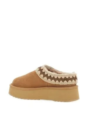 Mou Suede Platform Clog Slippers With Braided Trim - Beige