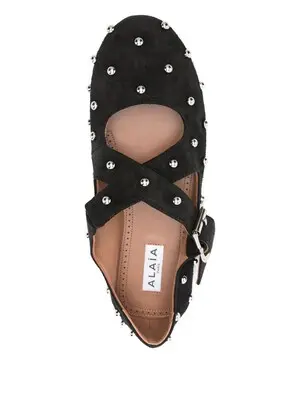 Alaïa Suede Studded Ballet Flats - Black