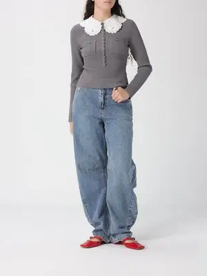 SELF-PORTRAIT Ribbed Knit Sweater With Lace Collar
