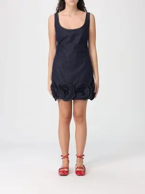 SELF-PORTRAIT Rose Embellished Denim Mini Dress - Blue
