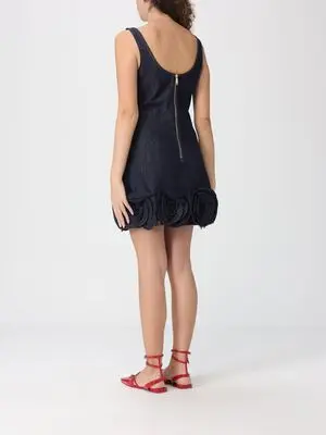 SELF-PORTRAIT Rose Embellished Denim Mini Dress - Blue