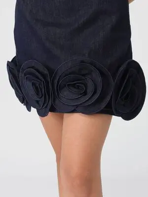 SELF-PORTRAIT Rose Embellished Denim Mini Dress - Blue