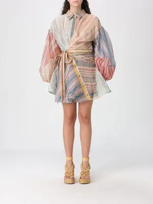 Zimmermann Striped Wrap Dress With Balloon Sleeves