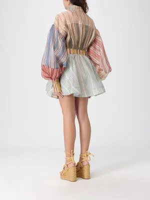 Zimmermann Striped Wrap Dress With Balloon Sleeves