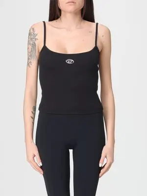 DIESEL® Ribbed Cropped Spaghetti Strap Tank Top - Black