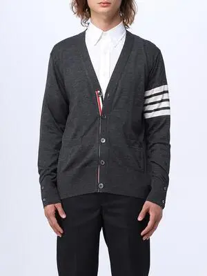 Thom Browne V-neck Wool Cardigan With Signature Stripes - Grey