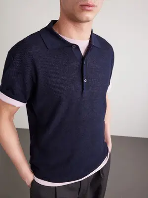 Barena Venezia Waffle-knit Linen And Cotton-blend Shirt - Blue