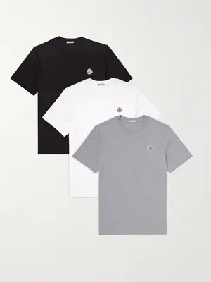 Moncler Three-pack Logo-appliquéd Cotton-jersey T-shirts - Multi
