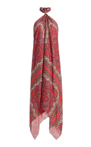 Cara Cara Paisley Twill Midi Halter Dress - Red