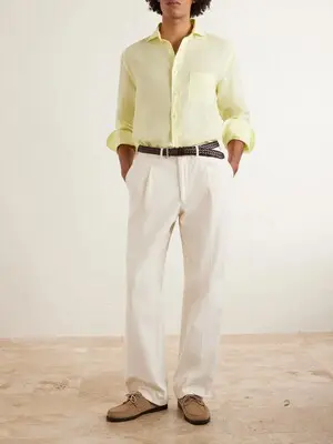 Fedeli Phil Cutaway-collar Linen Shirt - Yellow