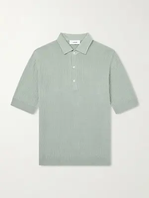LARDINI Ribbed Linen And Cotton-blend Polo Shirt - Green