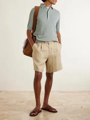 LARDINI Ribbed Linen And Cotton-blend Polo Shirt - Green