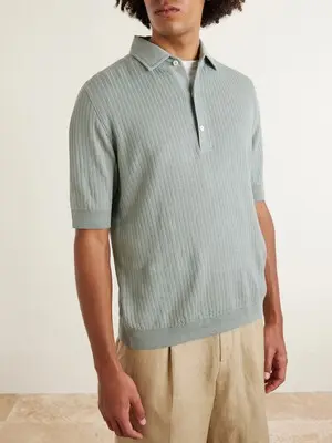 LARDINI Ribbed Linen And Cotton-blend Polo Shirt - Green