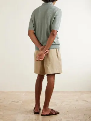 LARDINI Ribbed Linen And Cotton-blend Polo Shirt - Green