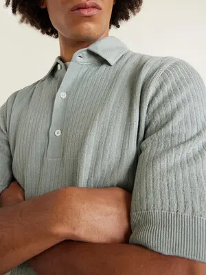 LARDINI Ribbed Linen And Cotton-blend Polo Shirt - Green