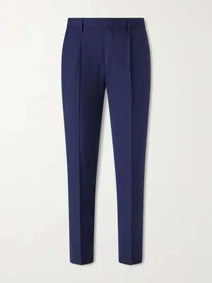 Sunspel Tapered Pleated Virgin Wool-twill Trousers - Navy