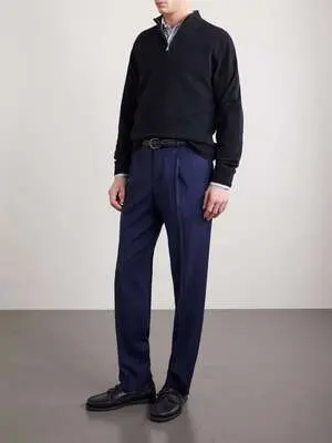 Sunspel Tapered Pleated Virgin Wool-twill Trousers - Navy