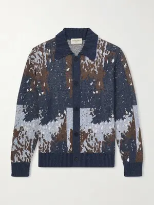 Officine Générale Terry Jacquard-knit Cardigan - Blue