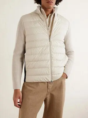 Moncler Shell-trimmed Ribbed Wool Down Zip-up Cardigan