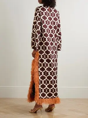 Borgo De Nor Brunetta Feather-trimmed Maxi Dress