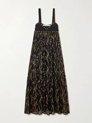 Alix Of Bohemia Victoria Twilight Mist Embellished Fil Coupé-voile Midi Dress - Black