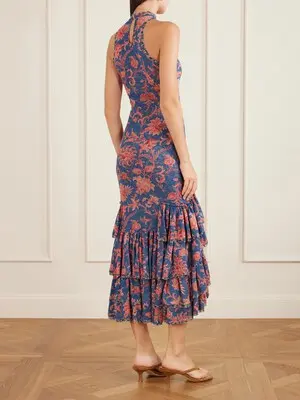 Etro Ruffled Paisley-print Tulle Midi Dress - Blue