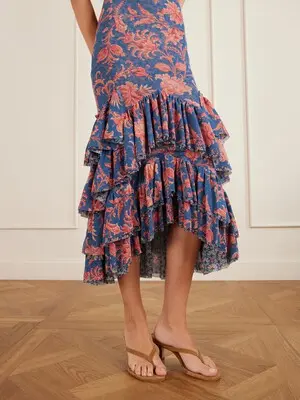 Etro Ruffled Paisley-print Tulle Midi Dress - Blue