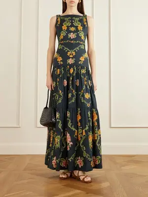 Agua Bendita Abeja Floral-Print Linen Maxi Dress - Multi | Editorialist